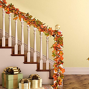 2 Pack Fall Garland Maple Leaf, 6.5Ft/Piece Hanging Vine Garland Artificial Autumn Foliage Garland Thanksgiving Decor for Home Wedding Fireplace Party