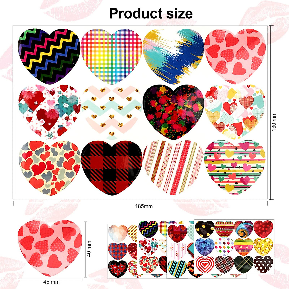 HOWAF Valentine's Day Heart Shape Stickers, Valentine's Day Labels Stickers Sheets, Valentines Day Decorative Stickers for Valentines Party Decorations Supplies, Happy Valentine’s Day Self Adhesive Stickers