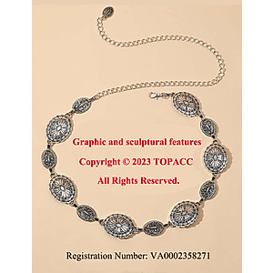 TOPACC Western Metal Oval Concho Chain Belt for Women Silver Cowgirl Belt for Dresses Jeans Country Concert Outfit