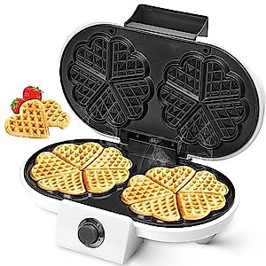 FineMade Double Heart Shaped Waffle Maker, Mini Heart Waffle Maker Iron with Non Stick Surface and Temperature Control