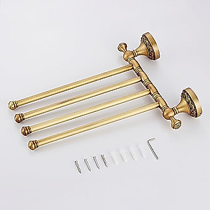 Swivel Towel Rack for Bathroom, Antique Bronze Folding 4 Arms Hand Towel Bars Towel Hanger for Laundry, Wall Mount Storage Space Saving,Pattern Carving Design