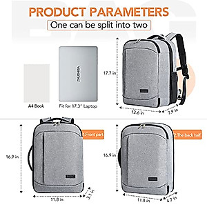 Conworld Travel Backpack 2 in 1, 40L Travel Backpack for Men Women, Flight Approved Combination Carry on Backpack Lightweight Business Weekender Bag Overnight Backpack With 6 Storage Bags, Grey