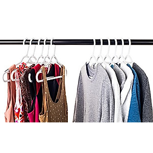 Popular Design Products 10 pc White Plastic Hangers with Built-in Grey Grip Strip Non-Slip Pads - Perfect for Dresses, Blouses and Pants - Work Great for Shirts, Ties, Scarves and Sweaters