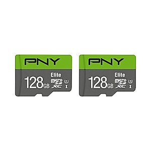 PNY 128GB Elite Class 10 U1 microSDXC Flash Memory Card 2-Pack - 100MB/s, Class 10, U1, Full HD, UHS-I, micro SD