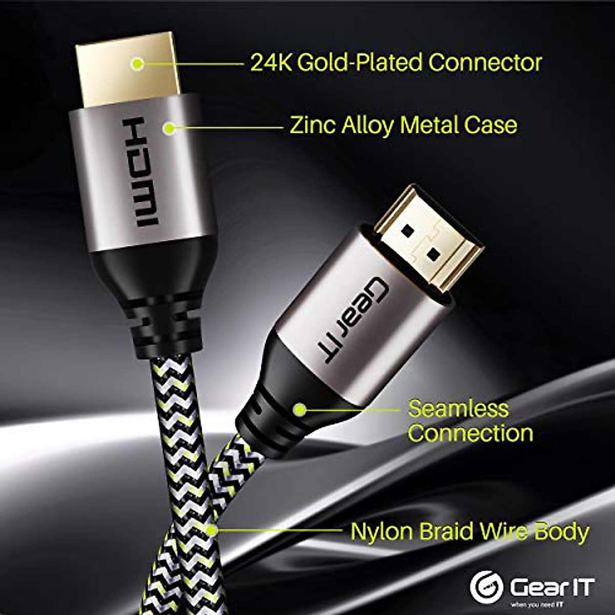 GearIT HDMI Cable (2-Pack / 0.75ft / 0.22m) High-Speed HDMI 2.0b, 4K 60hz, 3D, ARC, HDCP 2.2, HDR, 18Gbps - Nylon Braided Cord