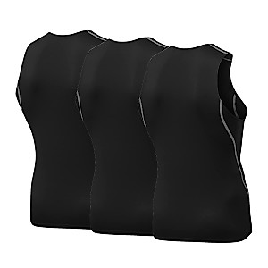 3 Pack Compression Tank Top for Men Bodybuilding Gym Athletic Tight Undershirts Workout Tops Black/Black/Black