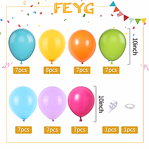 Rainbow Balloons, 50PCS Multicolor Rainbow Balloons Arch in Blue Green Purple Yellow Orange Hot Pink Latex Balloons For Birthday Wedding Baby Shower Engagement DIY Balloons Decoration Party Supplies