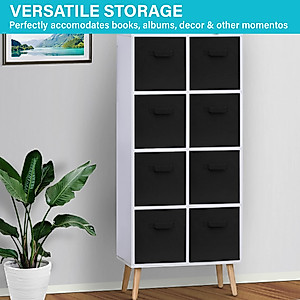 Klozenet Foldable Storage cubes 4-Pack, Fabric Organizer Bins / cube storage basket With Handle For Organizing cubby or Closet Shelves, Storage, Books, Cloth and Toys, (Black)