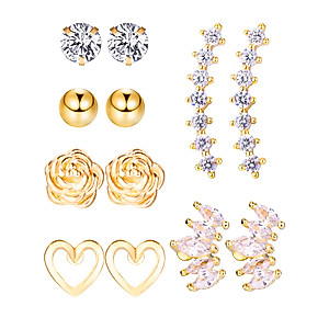 6 Pairs Stainless Steel Tragus Cartilage Earrings Labret Studs Barbell Lip Nose Body Stud Piercing for Men Women Ornament (Gold)