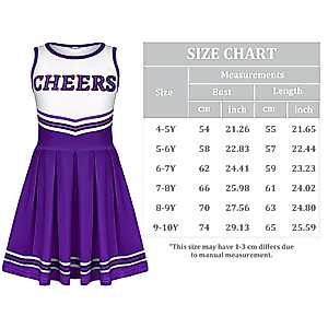 Toulite 4 Pcs Girls Cheerleader Costume Outfit Set Fancy Dress for Kids Halloween Sport Game (Purple,8-9 Years)