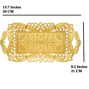 Turkish Tea Coffee Serving Tray with Handles Ottoman Decorative (Gold)