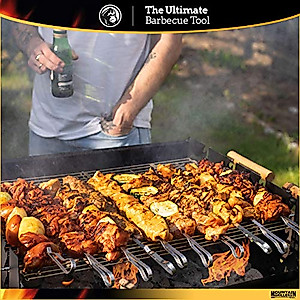 BBQ Grilling Kabob Skewers - 17” Stainless Steel - Long Reusable Flat Metal - Barbecue Shish Kebab Sticks – Set of 10 w/ Handy Storage Bag