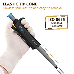 PER4MANCE Pipette - 100~1000µL Adjustable Single Channel Pipette, ISO Calibrated Low Plunger-Force Ergonomic Micropipette with Autoclavable Lower and Universal Tip Cone, Ultra-Light Precise Pipettor