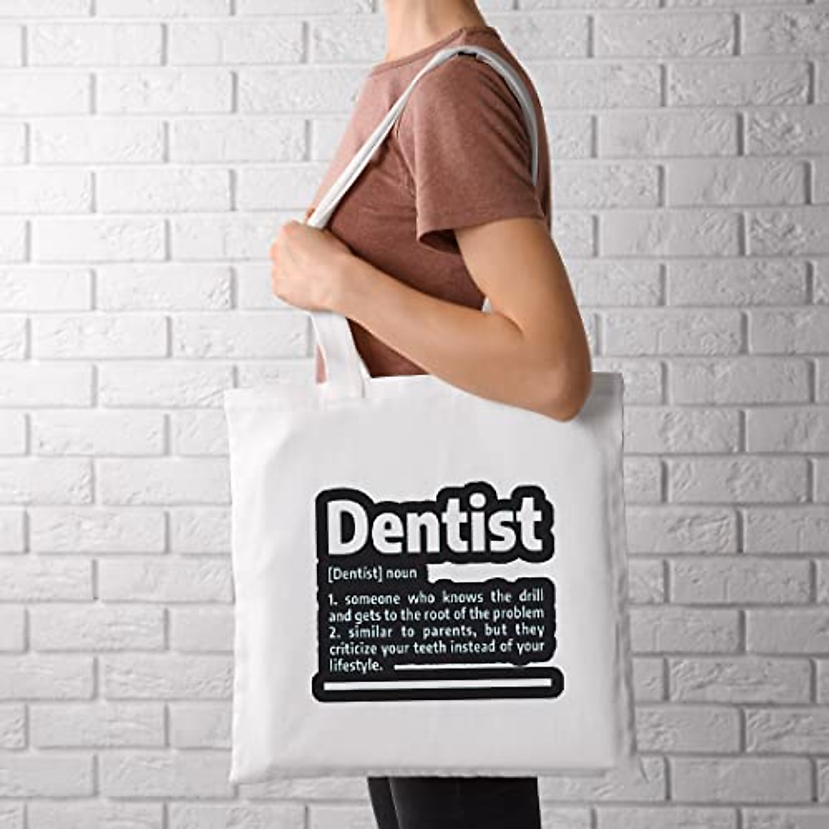 DENTIST DESIGN, Reusable Tote Bag, Lightweight Grocery Shopping Cloth Bag, 13” x 14” with 20” Handles