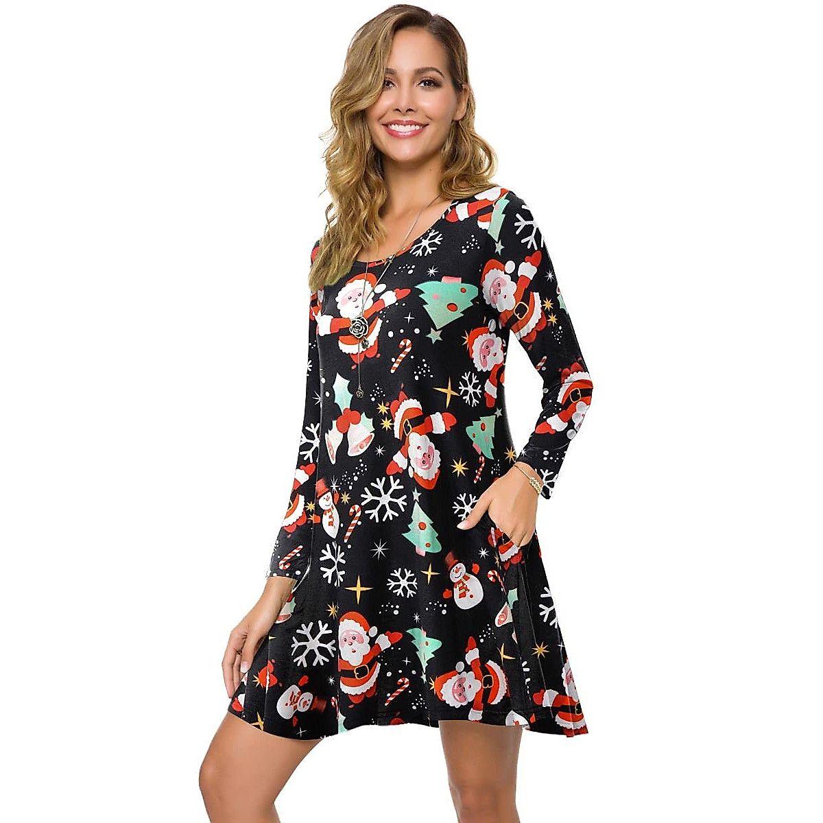 ZENNILO Women's Loose Fit Casual Swing Christmas T-Shirt Dress with Pockets(Flower40,1X)