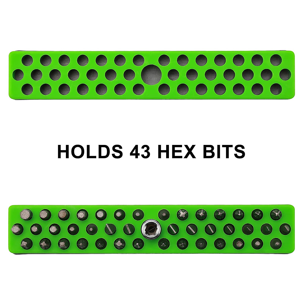 Mayouko 1/4" Magnetic Hex Bit Holder Rack Organizer, 43 Holes, 1/4-Inch Drill Bit Holder, Green, 2 Racks, Magnetic Bit Holder with Magnet Base for Screwdriver Bits