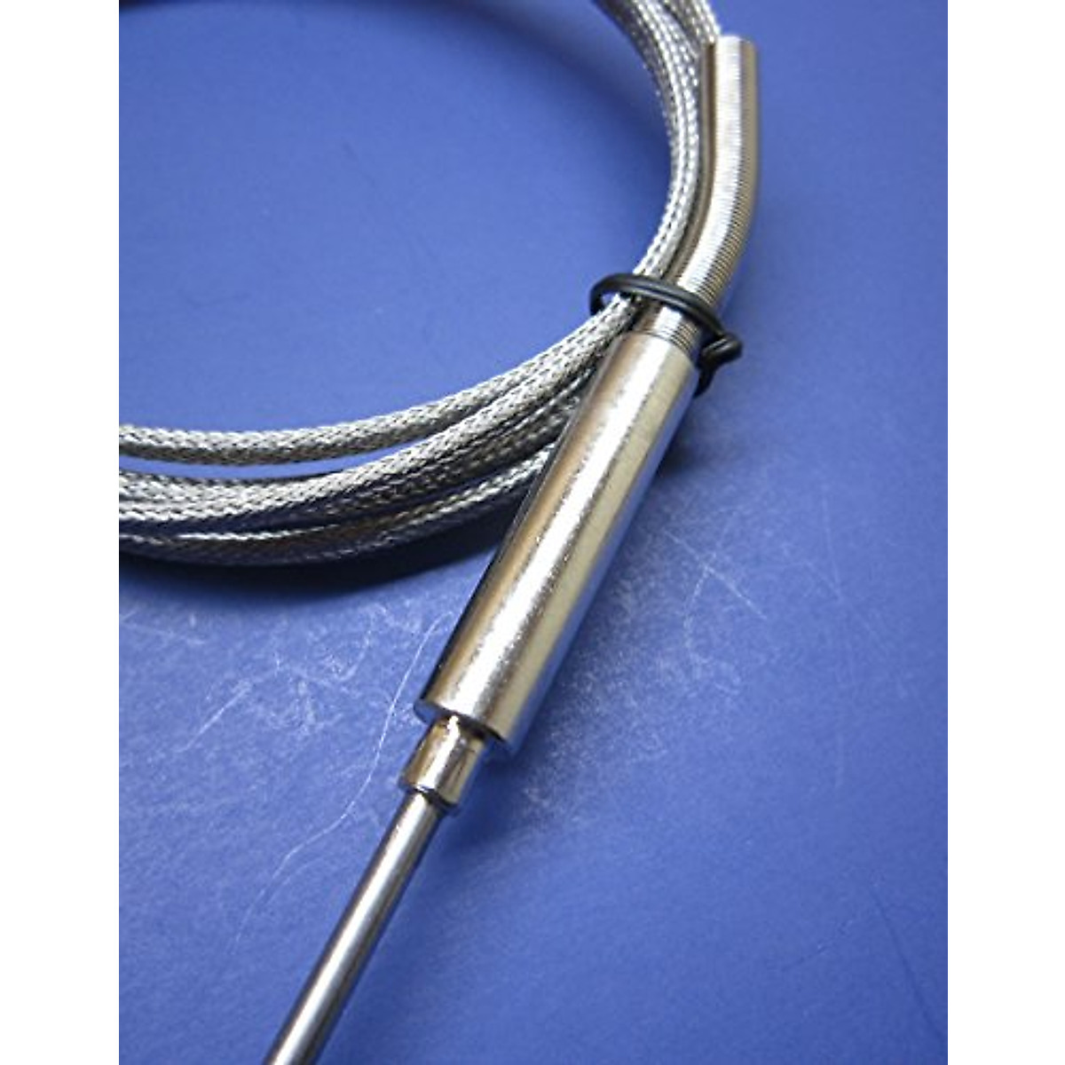 K-Type Thermocouple Sensor with High Temperature Stainless Steel Pointed Insertion Probe, 932 F or 500 C, with Stainless Steel Braided Cable
