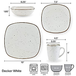 Pfaltzgraff Decker Square 16 Piece Dinnerware Set, Service for 4, White Speckled