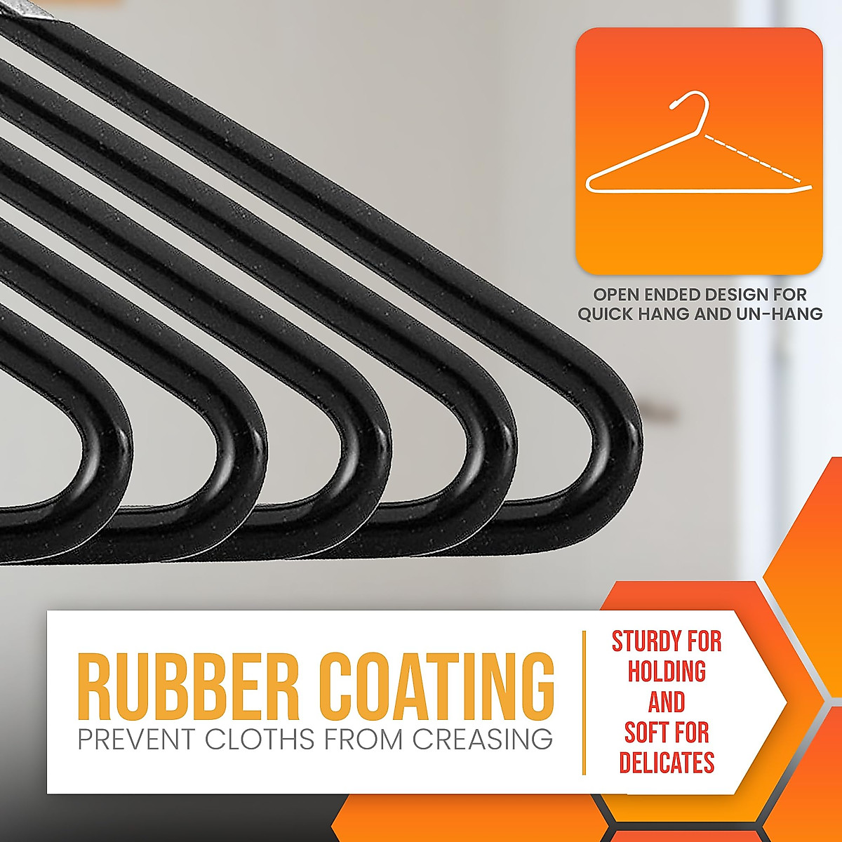 Open Ended Pants Hangers 20 Pack Non Slip Pants and Jean Hangers for Closet Space Saving Clothes Hanger Strong, Durable, Organize Your Closet and Save Space Skirt Hangers Black