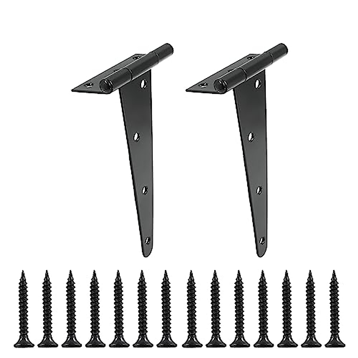 Hordion 2Pcs Heavy Duty T Strap Hinges, 8 Inch Gate Hinges, Matte Black Barn Door Hinges, Iron Tee Hinge Shed Door Hinges Rustproof, Outdoor Hinges for Wooden Fences, Farmhouse, Yard (with Screws)