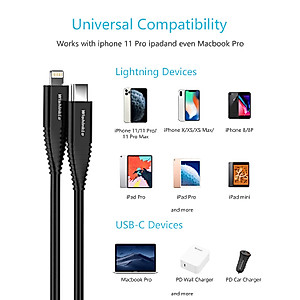 Wishinkle USB C to Lightning Cable 3.3ft iPhone 12 Charger [Apple MFi Certified] Type C to iPhone Cable for iPhone 12 11 Pro/X/8/8 Plus, iPad, Airpods Pro and More (B07XGVZHK3)