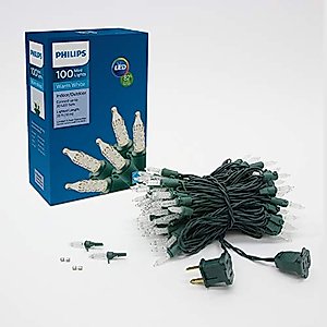 Philips 100 LED Warm White Faceted Mini Christmas Lights on Green Wire - UL Listed for Indoor/Outdoor Use - 35.33' Total Length with 4" Bulb Spacing - String Lights for Christmas Tree Decorating