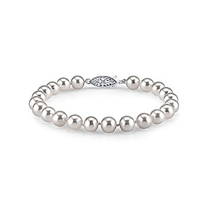 The Pearl Source White Freshwater Pearl Bracelet for Women - Cultured Pearl Bracelet with 14k Gold Plated Clasp with Genuine Cultured Pearls, 7.0-7.5mm