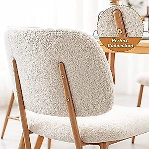 ONEVOG Modern Accent Chair, Ivory White Upholstered Dining Chairs Set of 2, Short Plush Fabric, Armless Dining Chair with Backrest, Sherpa Chair for Dining Room, Living Room, Wood Grain Metal Legs