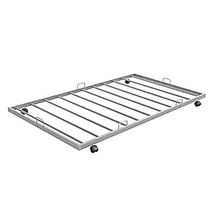 Metal Bunk Beds Twin Over Full Size with 2 Ladder and Trundle Bed for Kids Teens Adults, (Silver)