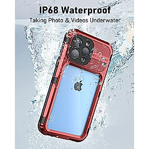 WIFORT iPhone 13 Pro Max Waterproof Metal Case - Built-in [Screen Protector][15FT Military Grade Shockproof][IP68 Water Proof], Full Body Aluminum Protective Dropproof Cover, 6.7" Red