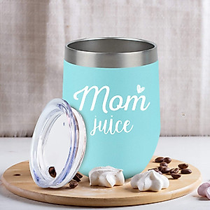 Supkiir Mom Juice, 12 oz Wine Tumbler, Double Wall Vacuum Insulated Wine Glasses with Lid, Stainless Steel Cup for Wine,Coffee,Cocktails|Perfect Mother's Day, Christmas