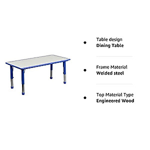 Flash Furniture 23.625''W x 47.25''L Rectangular Blue Plastic Height Adjustable Activity Table with Grey Top