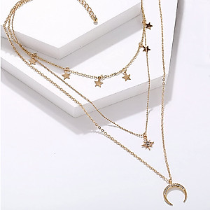 RINHOO FRIENDSHIP 4-6Pcs Multiple Layered Choker Necklace With Moon Star Coin Multi Layered Y Pendant Necklaces Set For Women (4PCS Multiple Silver Necklace)