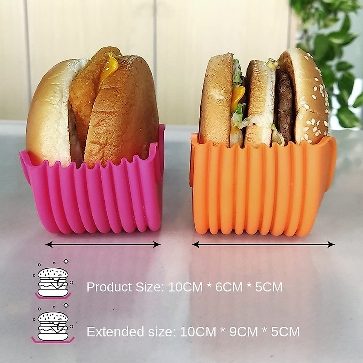 YFEIQI Contact-Free Burger Holder Clip, Retractable-Reusable-Washable Food Grade Silicone Hamburger/Sandwich Clip, Burger Holder Box