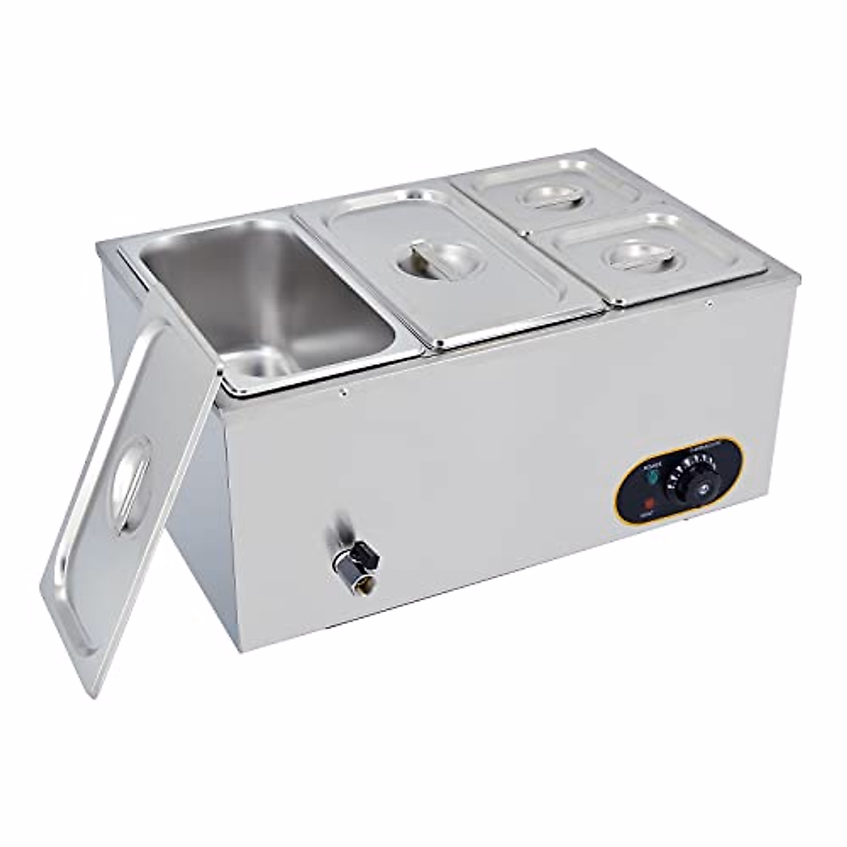 MOOTACO Steam Table Electric Food Warmers 1500W Commercial Food Warmer Countertop 4 Pan Bain Marie Buffet Servers Thermostat 30-85 °C with Lids & Drain Tap for Parties Restaurants Catering