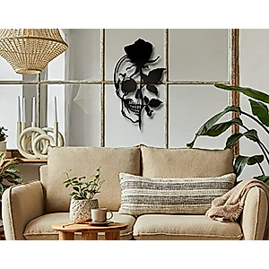 Skull With Rose Metal Wall Art With LED Lights, Flower Skull Signs, Sugar Skull, Skeleton Decor, Halloween Gothic Decor, Skull Roses Decor