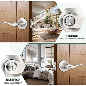 GOBEKOR 10 Pack Privacy Door Levers Bedroom Door Handle with Lock Satin Nickel Interior Door Handles Keyless Door Lock Wave Bed/Bath Lever