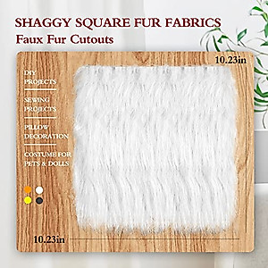 Qi propitious 4 Pieces 10 x 10 Inch Faux Fox Fur, Fluffy Fabric Squares Bulk, Shaggy Fur Patches Fake Fur for Crafts, Sewing Costume, Chair Cover, Seat Cushion