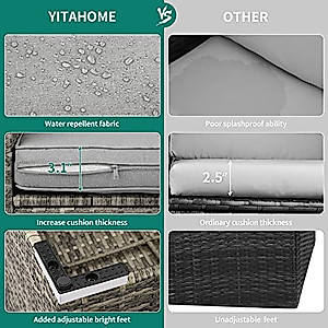 YITAHOME 6 Pieces Patio Furniture Set, Outdoor Sectional Sofa PE Rattan Wicker Conversation Set Outside Couch with Table and Cushions for Porch Lawn Garden Backyard, Grey