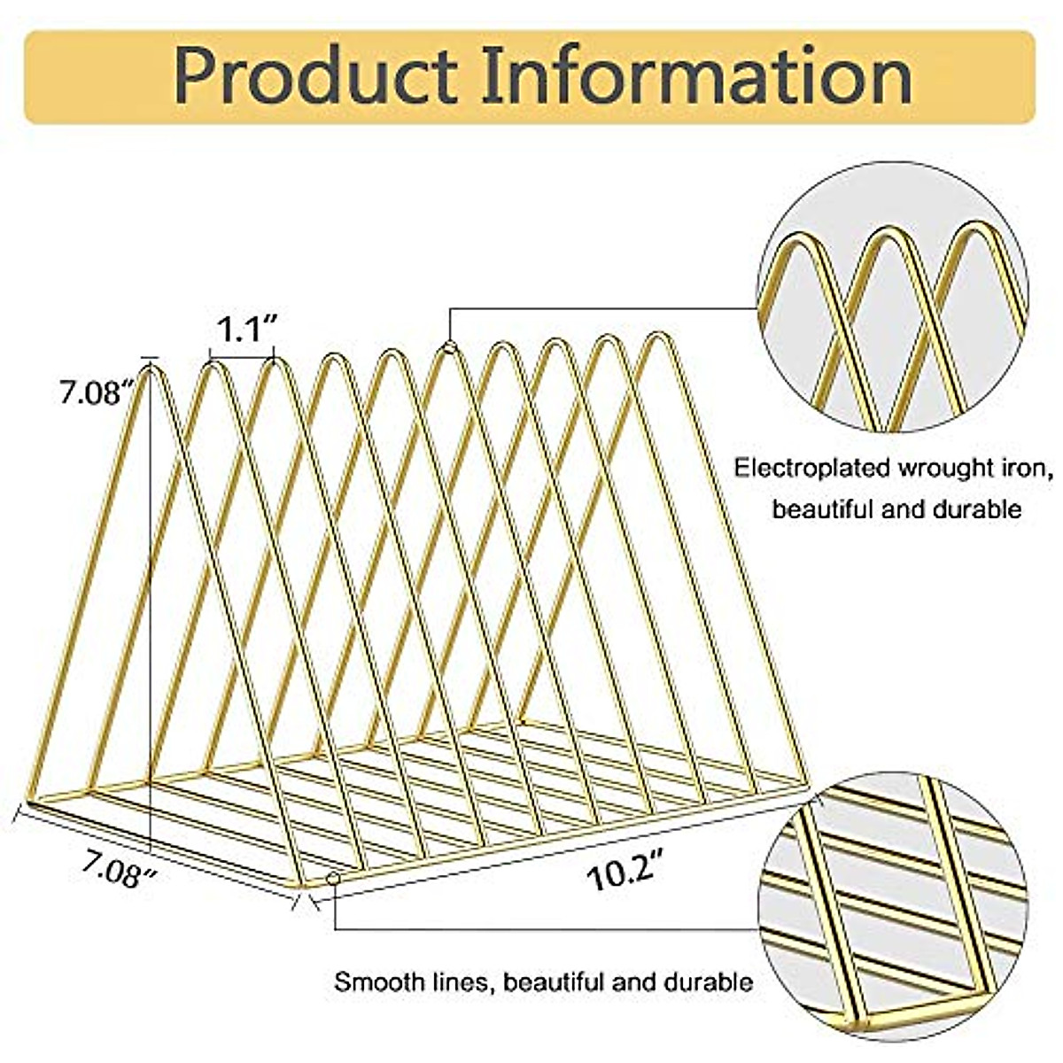 Pashion Vinyl Record Stand Holder, Desktop Album Storage Rack, Triangle Vinyl Record Shelf Display Vinyl Coated Metal Wire Rack Functional & Stylish Display Rack for Office Home