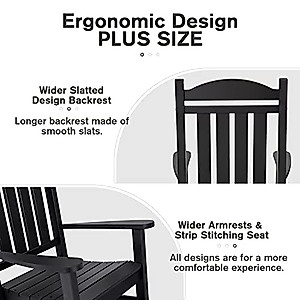 Devoko Rocking Chair Plastic Outdoor Indoor Patio Rocker Chair High Back All Weather Rocker for Patio Backyard Porch Garden (Black)