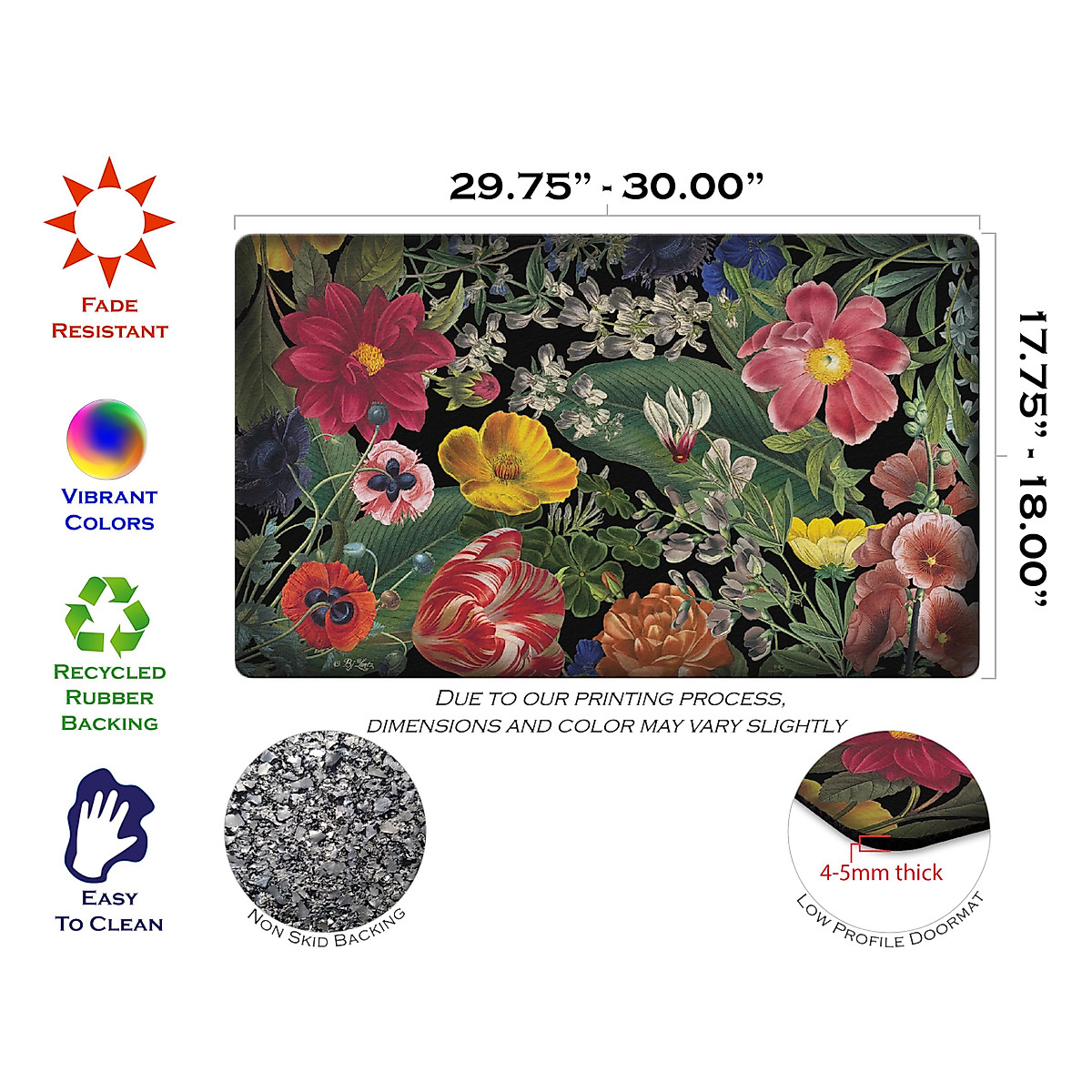 Toland Home Garden 800432 Traditional Flowers Summer Door Mat 18x30 Inch Flower Outdoor Doormat for Entryway Indoor Entrance