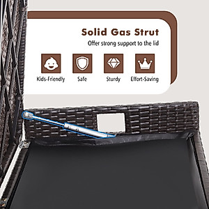 HAPPYGRILL 34 Gallon Patio Storage Bench Deck Box, 3-in-1 Rattan Wicker Storage Box with Seat Cushion & Zippered Protective Liner, Effort-Saving Gas Strut