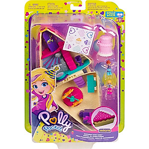 Polly Pocket Playset, Travel Toy with 2 Micro Dolls & 3 Accessories, Pocket World Birthday Cake Bash Compact