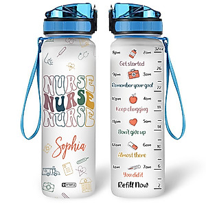 Hyturtle Personalized Nurse Stethoscope 32Oz Liter Motivational Water Bottle, Customized Name With Time Marker, Appreciation Gifts For Women Nurse Coworkers On Birthday Nurse's Day