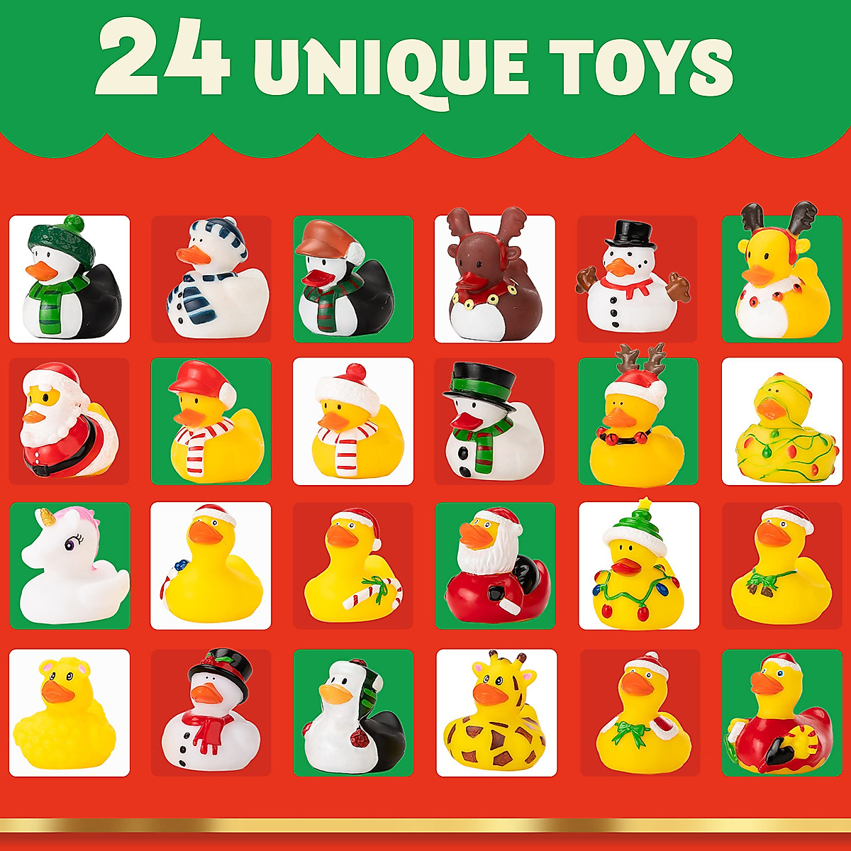 JOYIN Christmas 24 Days Advent Calendar 2023 with 24 Rubber Ducks for Boys, Girls, Kids and Toddlers, Christmas Party Favor Gifts, Rubber Ducky Bath Toys, Kids Xmas Fun Ducks