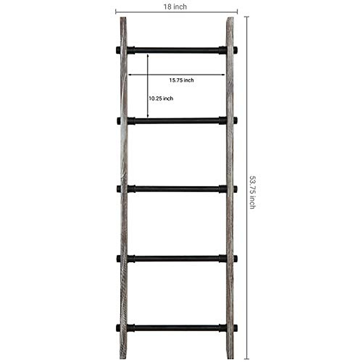 MyGift 4 Ft Torched Wood Farmhouse Blanket Ladder with 5 Matte Black Industrial Pipe Rungs, Wall Leaning Bathroom Towel Ladder Rack