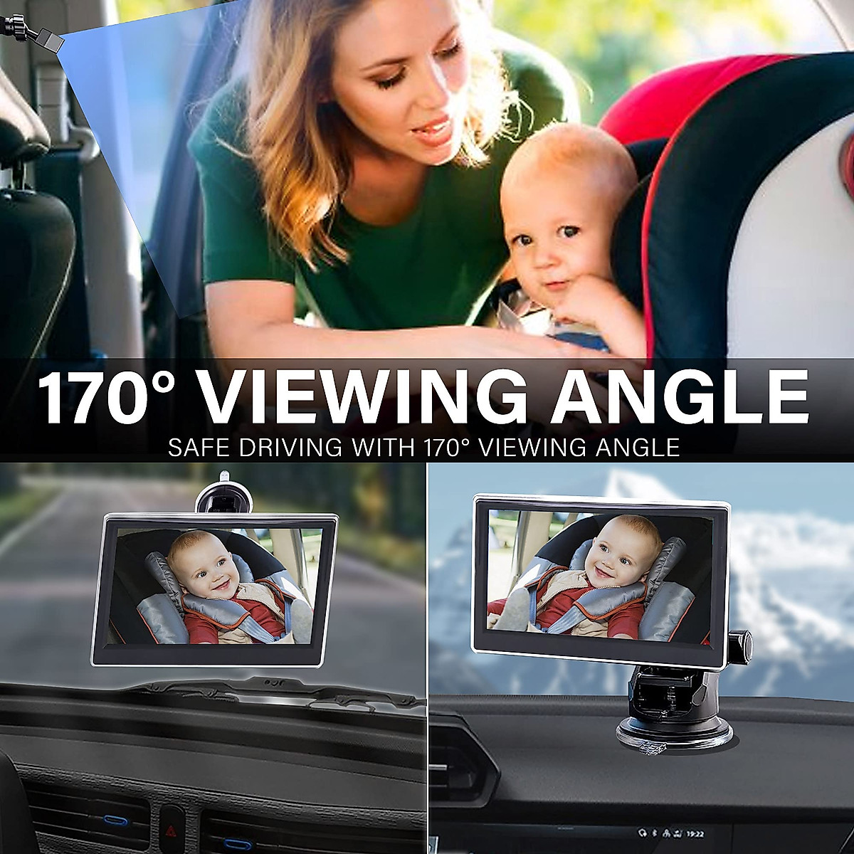 Baby Car Camera HD 5 Inch Monitor Car Mirror Infant Rear Facing Full View Clear Night Vision