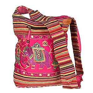 Pink Shoulder Bag Handmade Embroidered Elephant Boho Bohemian Hippie Tote Gypsy Beach Bag