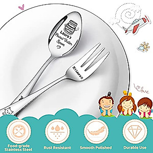 Nibana Custom Toddler Utensils, 2 PCS Personalized Kids Silverware Set, Stainless Steel Toddler Fork and Spoon with Engaved Name Dinosaur Unicorn Bunny, Mirror Polished, Dishwasher Safe